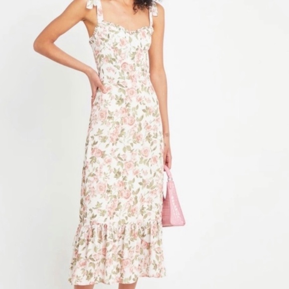 o.p.t | Dresses | Opt Toile De Jouy Floral Midi Dress In Rose Print ...